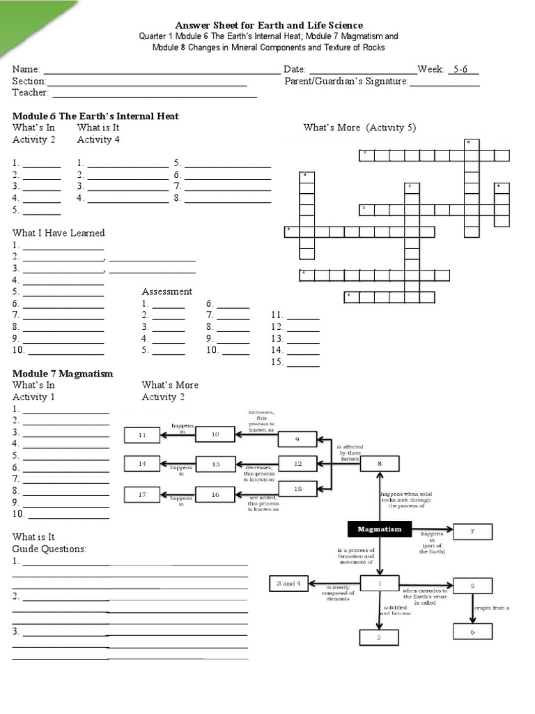 Answer Sheet For Earth and Life Science Module 5 6 | PDF | Geology ...
