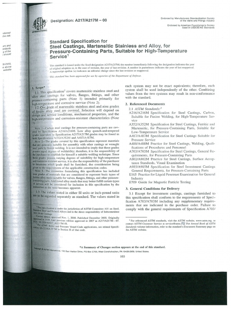 ASTM - A217, A217M-08 (2010 Edition) | PDF