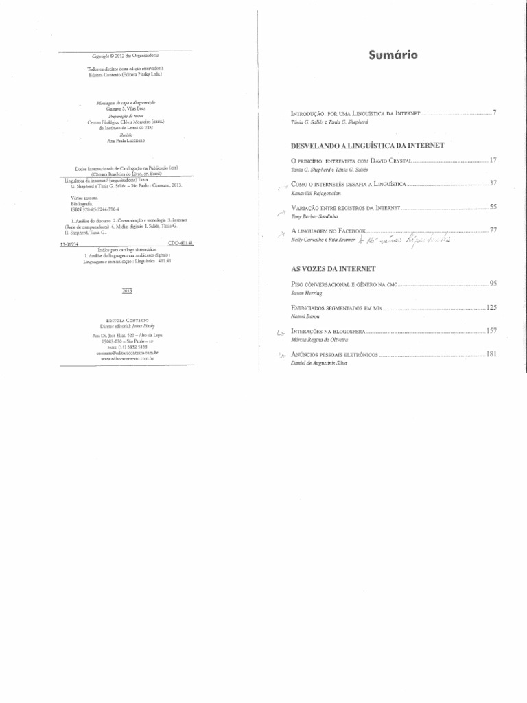 Linguística Da Internet - Tania G Shepherd - Tânia G Saliés - Cap 1 - 2 ...