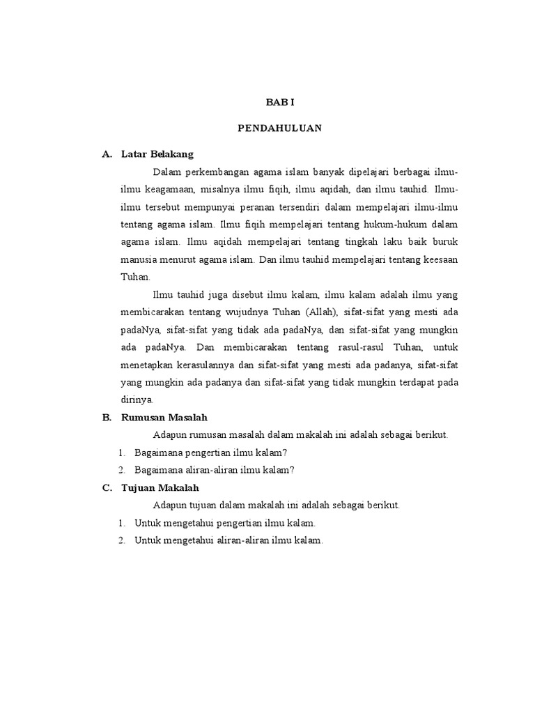 Makalah Konsep Ilmu Kalam Dan Aliran Aliran Ilmu Kalam Pdf