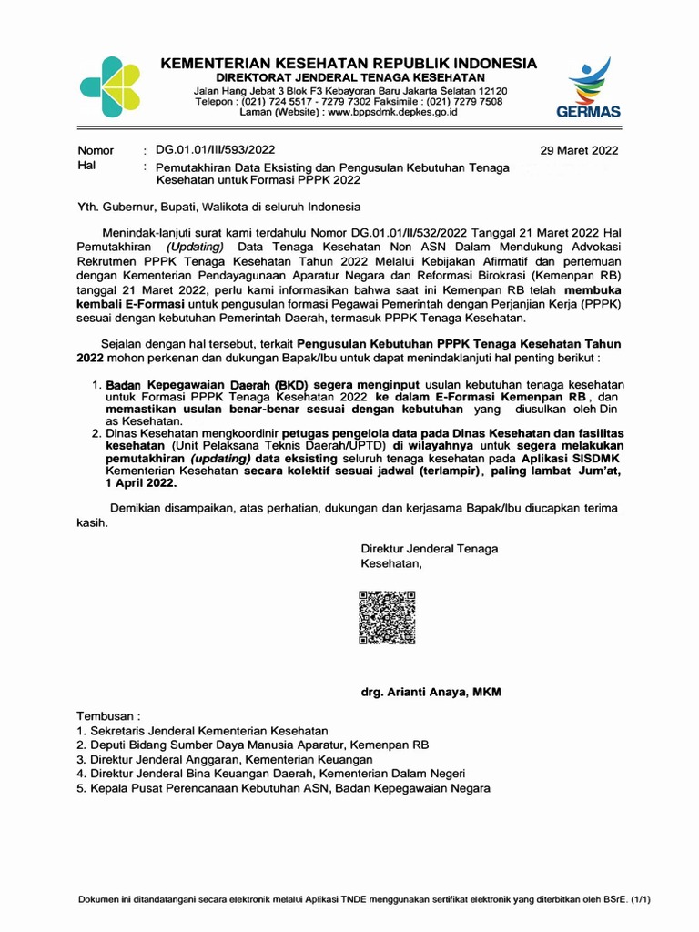 Pemutakhiran Data Eksisting Dan Pengusulan Kebutuhan Tenaga Kesehatan Untuk Formasi PPPK 2022 ...