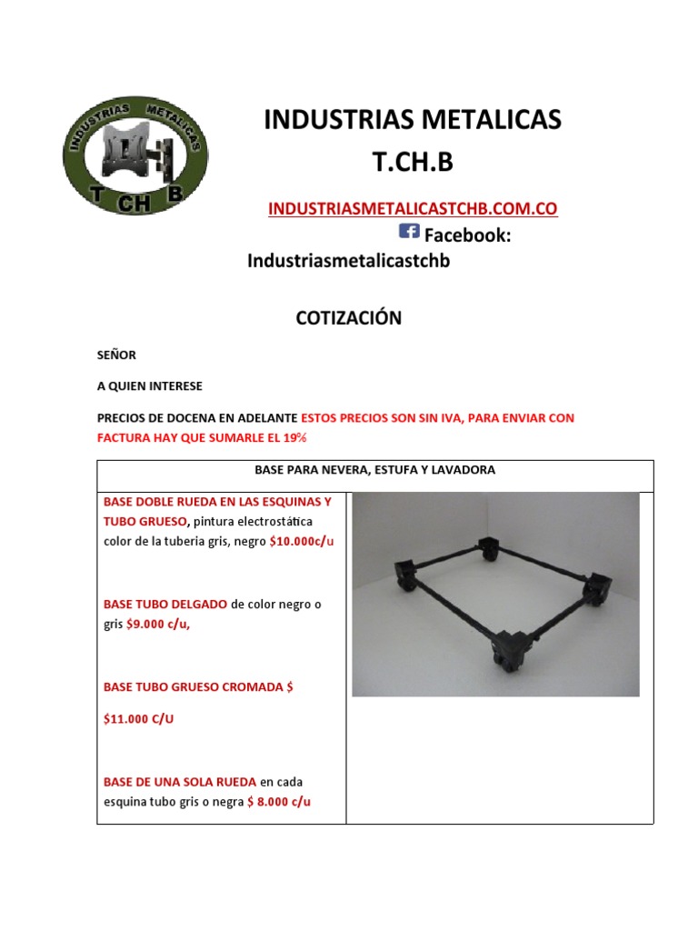 Cotizacion de Productos TCHB 2020 Agosto | PDF | Hogar, jardinería y ...