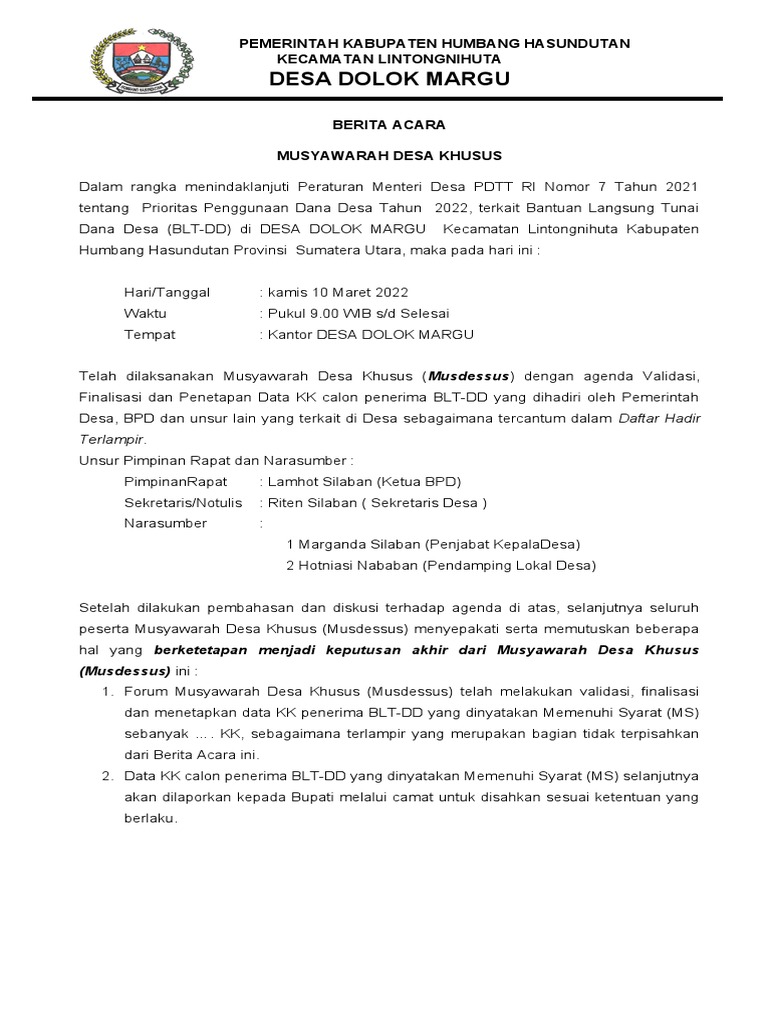 Berita Acara BLT-DD | PDF