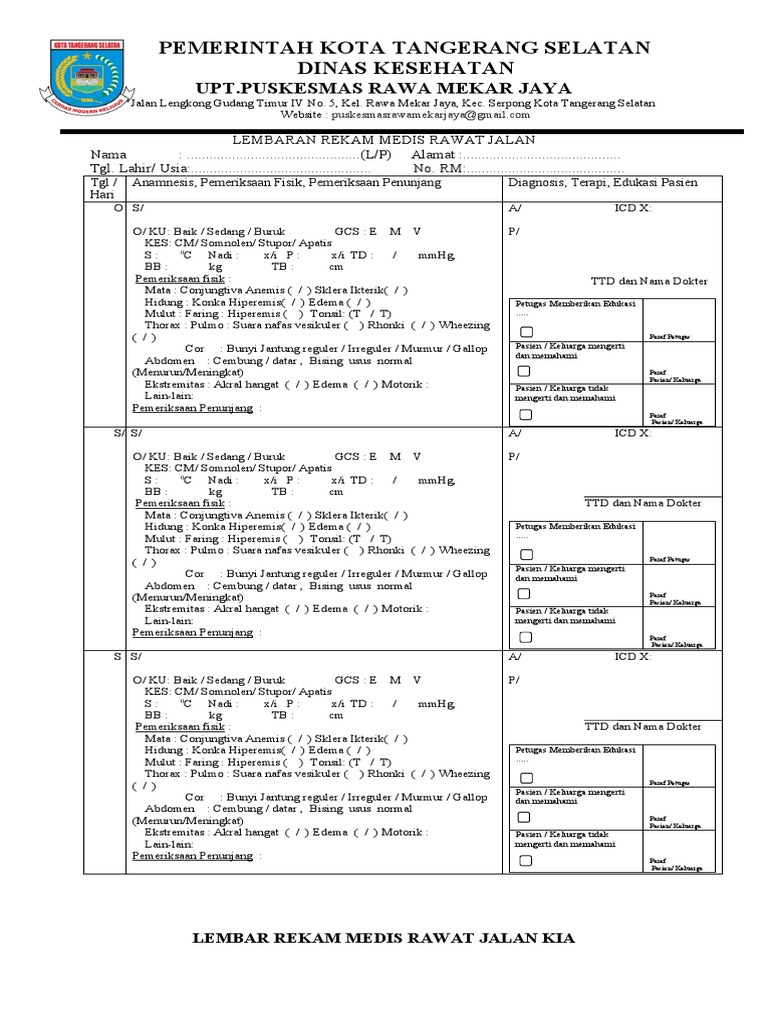 Lembaran Rekam Medis Rawat Jalan RMJ - Edited | PDF