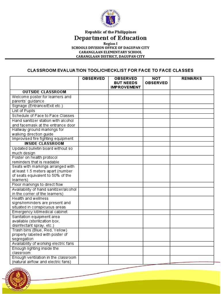 G4-Maasikaso-Classroom Evaluation Tool-Checklist For Face To Face ...