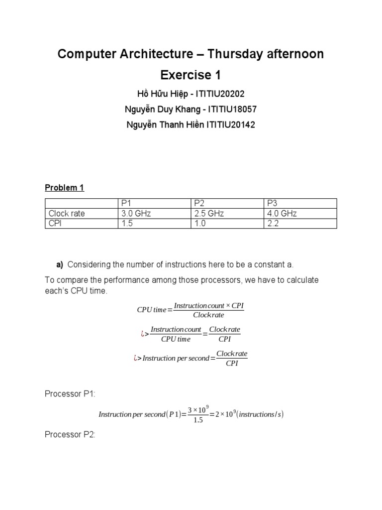 Exercise 1 Computerarchitecture Pdf Central Processing Unit Computer Architecture