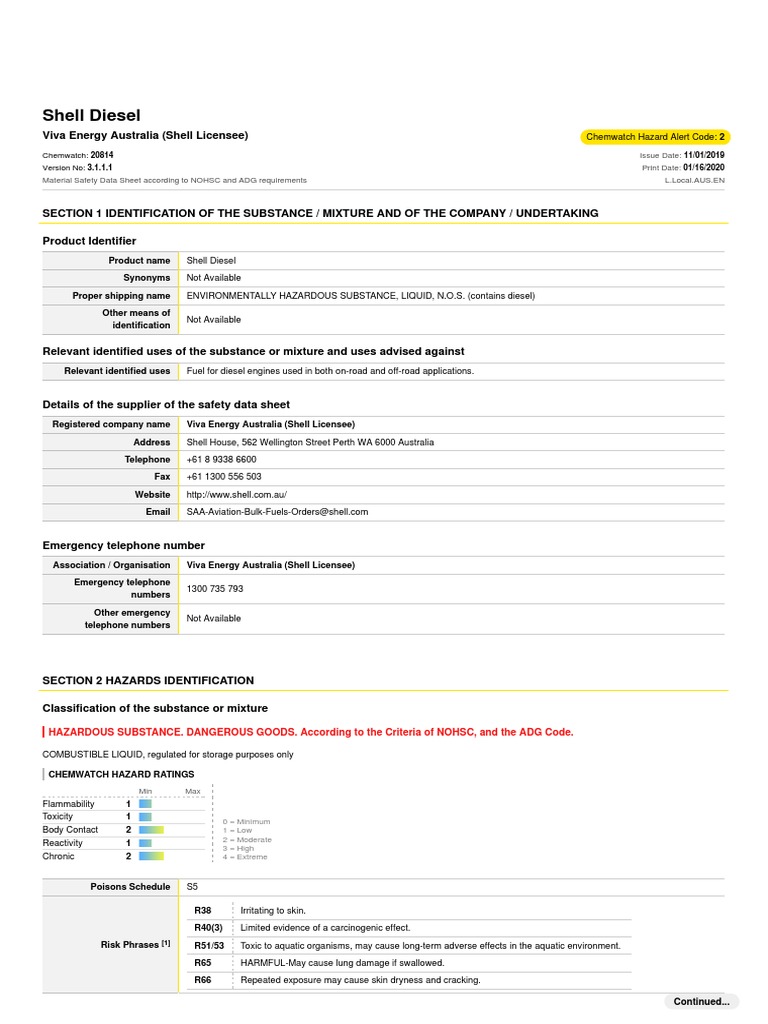Sds Diesel Fuel All Types Fillable Form - Printable Forms Free Online