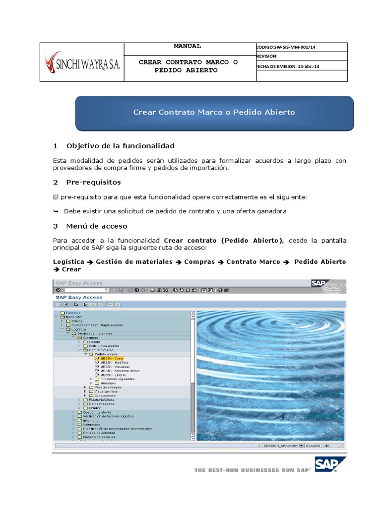 Crear Contrato Marco o Pedido Abierto Me31k | PDF