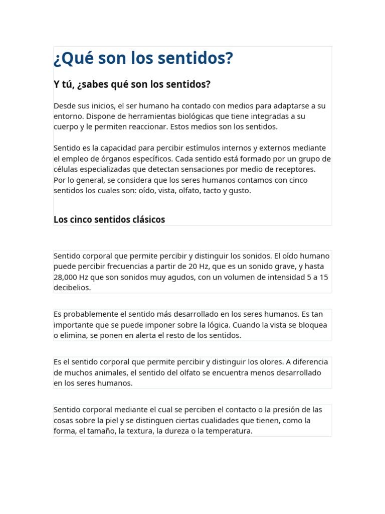 Qué Son Los Sentidos | PDF | Percepción | Sonido