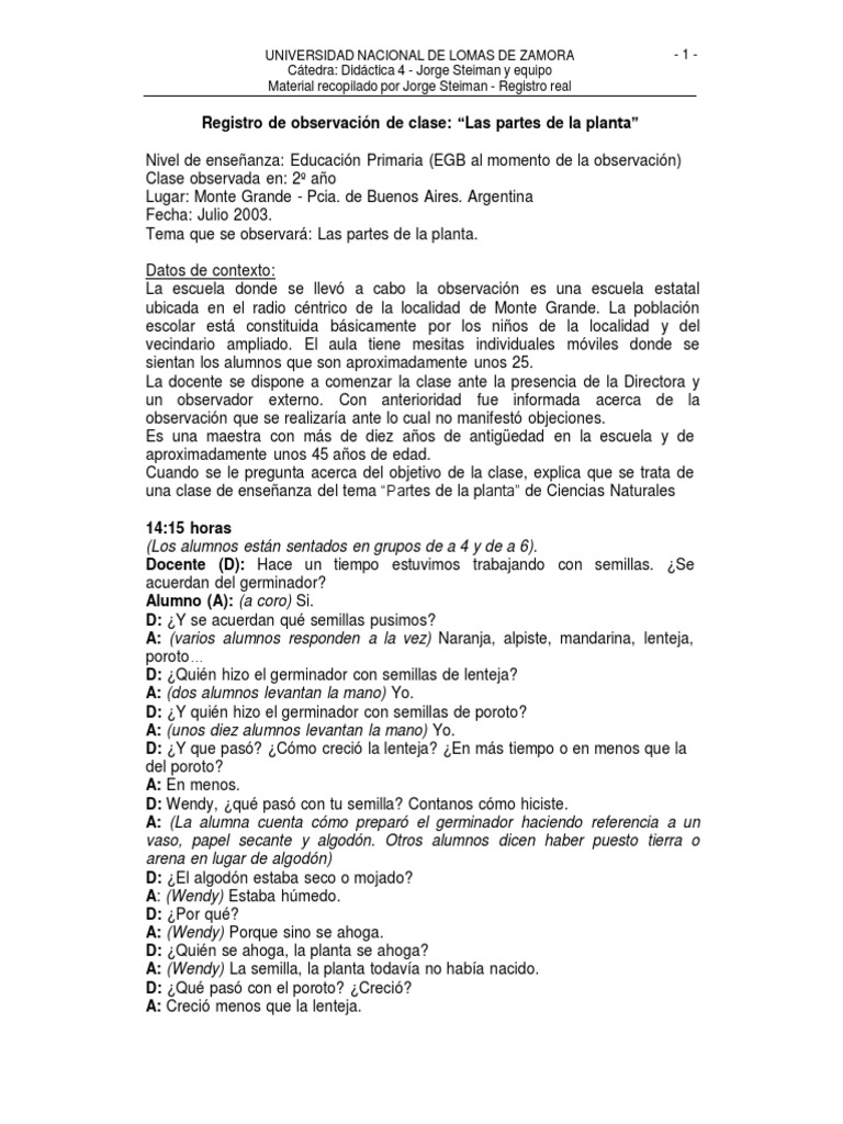 Registro de Observación - Las Partes de La Planta | PDF | Plantas