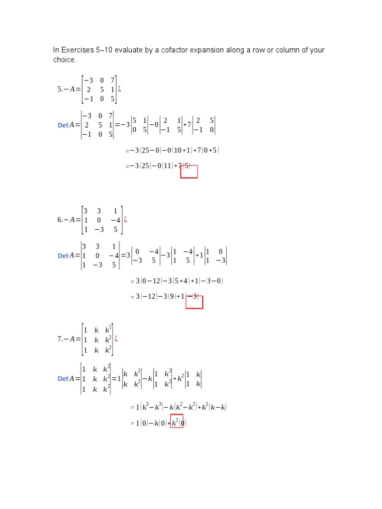 In Exercises 5-10 Evaluate by A Cofactor Expansion Along A Row or ...