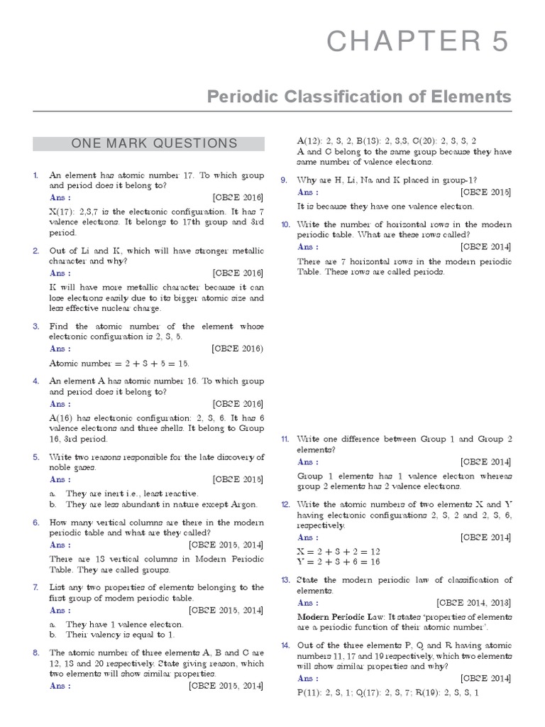 Periodic Pyq Class 10 | PDF | Periodic Table | Ion