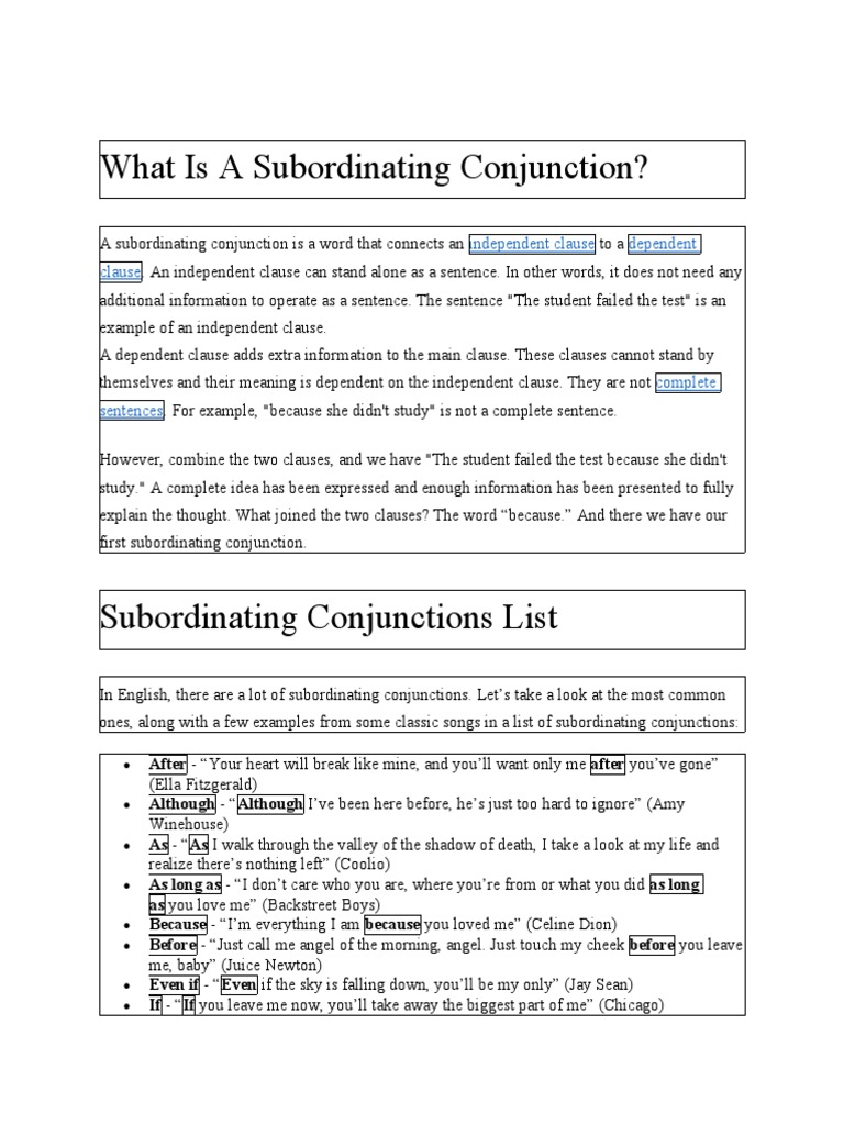 What Is A Subordinating Conjunction?: Independent Clause Dependent ...