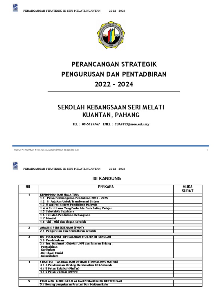 Perancangan Strategik (Kokurikulum) SRiM 2022-2024 | PDF