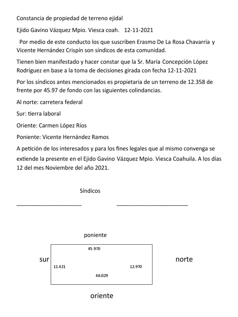 Constancia de Propiedad Ejidal | PDF