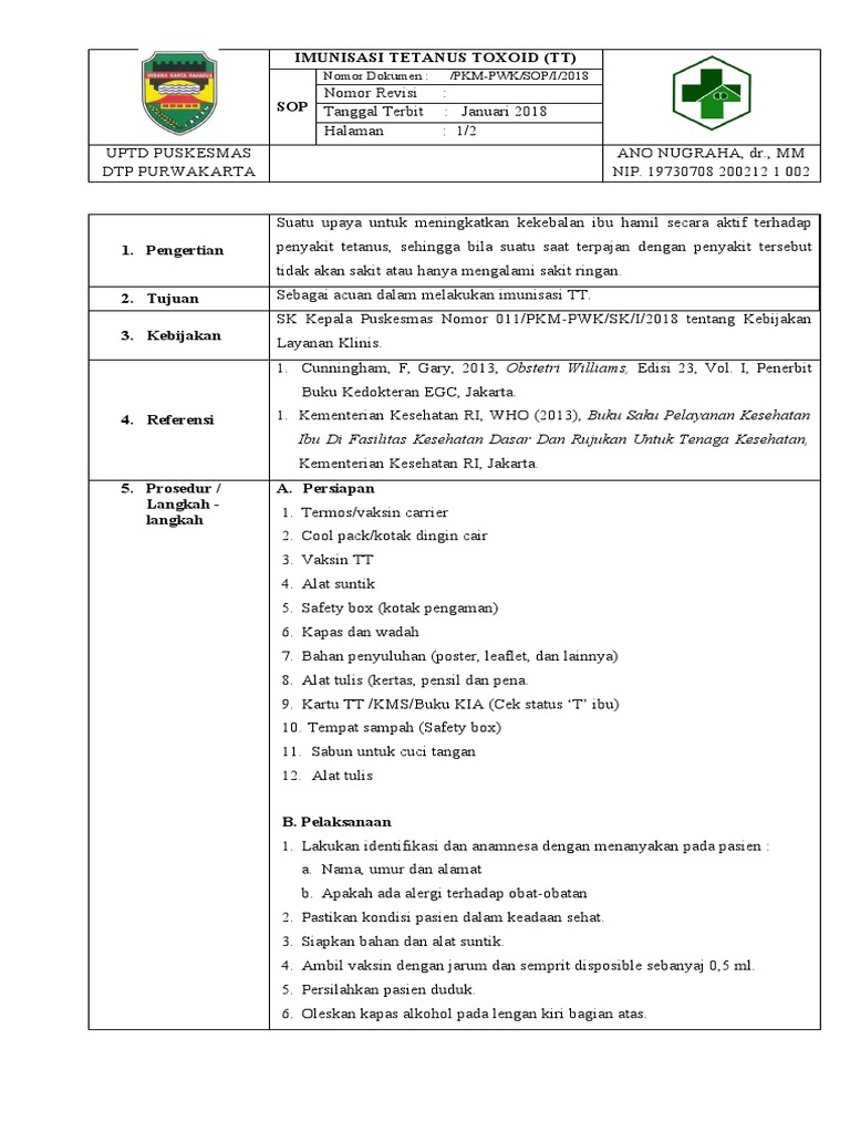 Sop Imunisasi Tetanus Toxoid (TT) | PDF