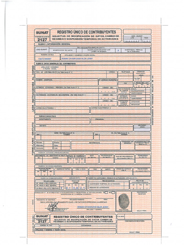 Formulario 2127 Fimado | PDF