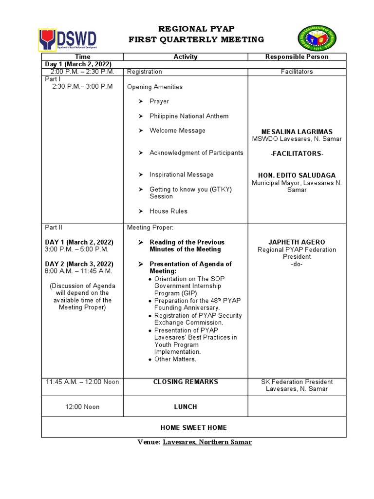 Regional Pyap Quarter Meeting Program | PDF