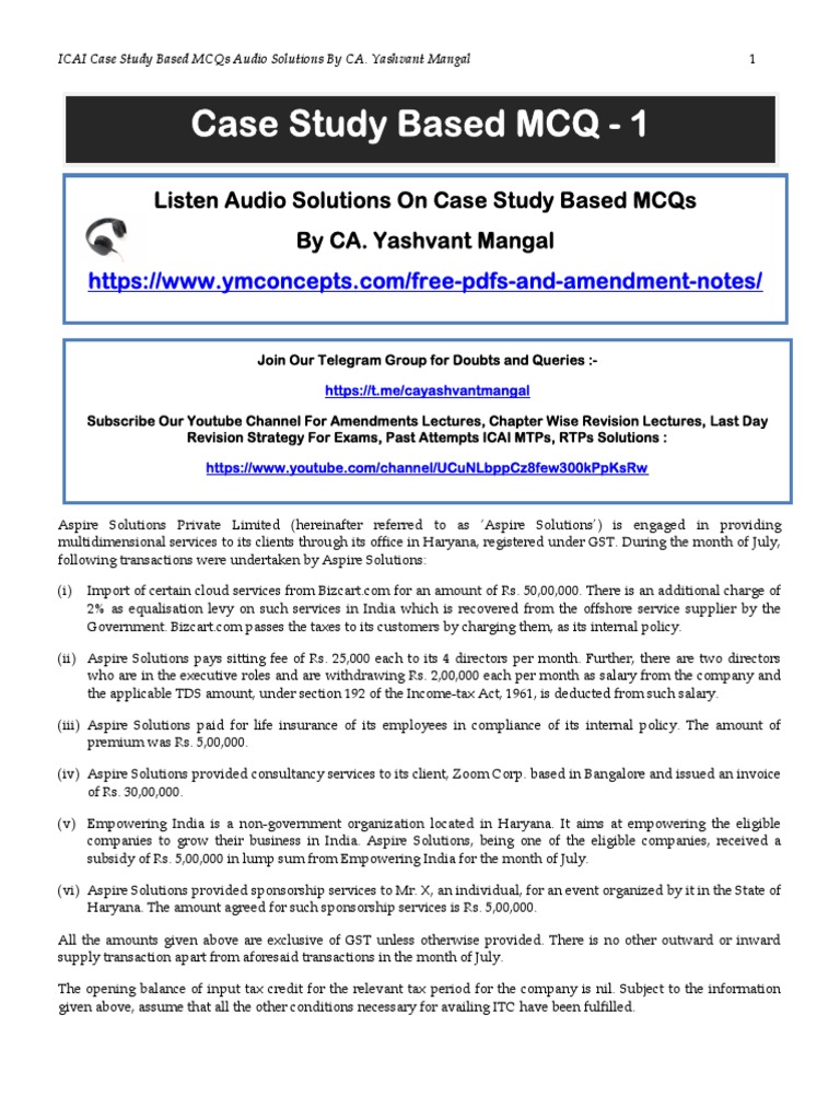 ICAI Case Study MCQs Audio Solutions | PDF | Public Finance | Taxes