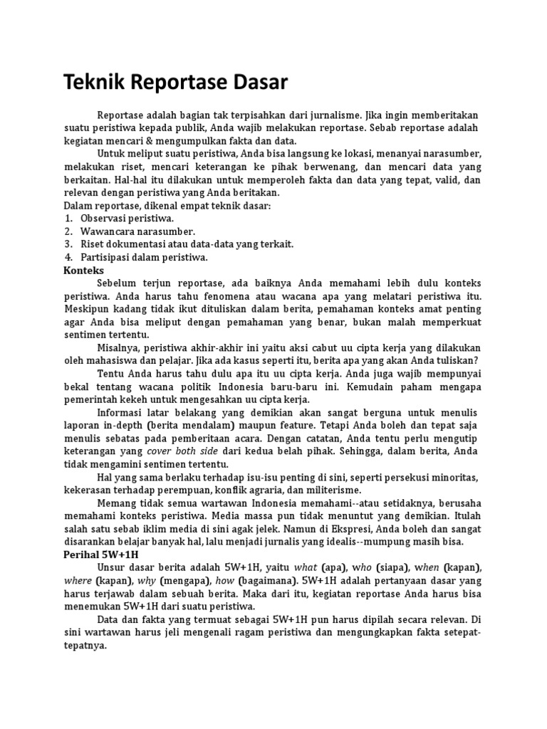 Teknik Reportase Dasar | PDF