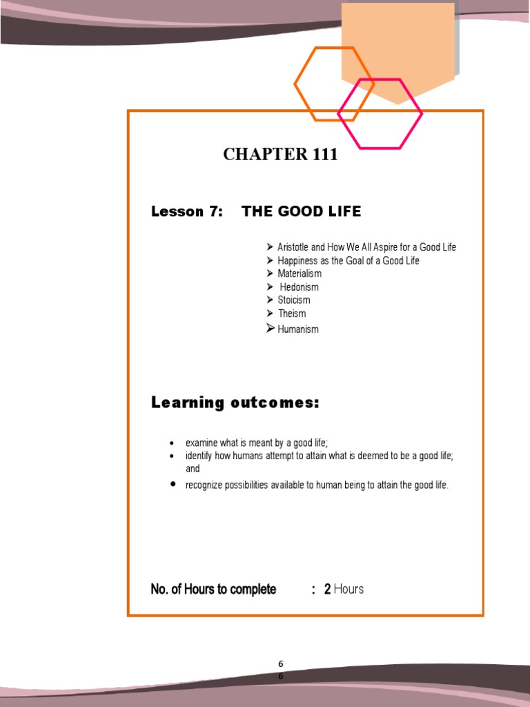 Lesson 7-The Good Life | PDF | Hedonism | Aristotle