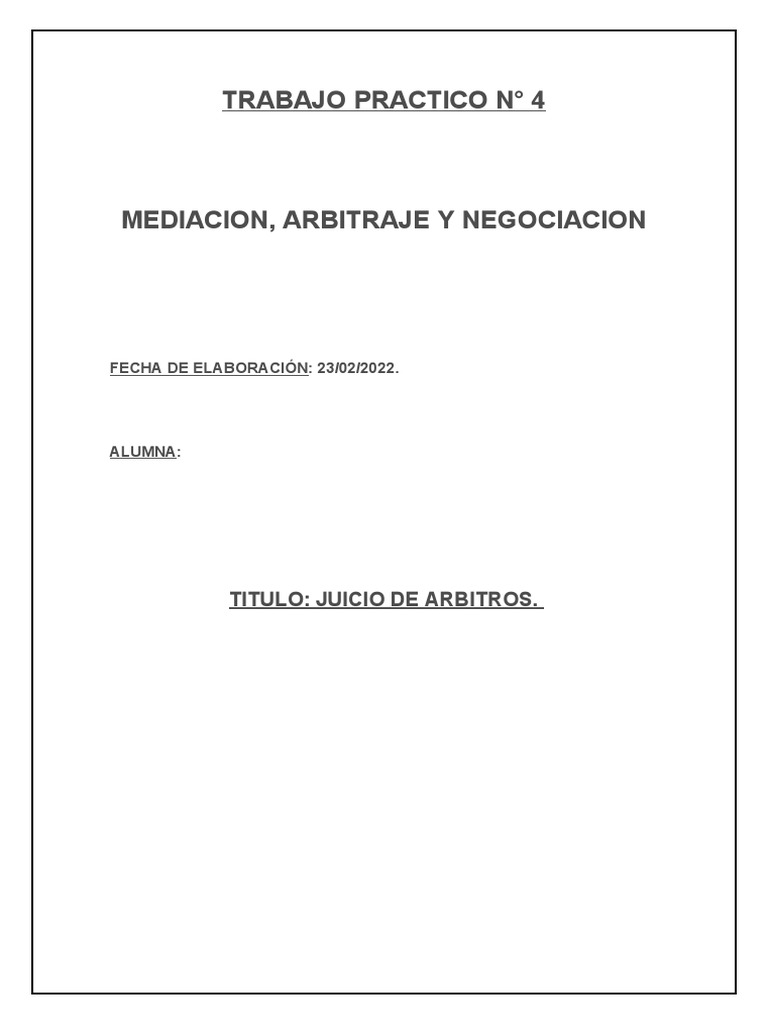 Trabajo Practico N4 - Mediacion | PDF | Arbitraje | Caso de ley
