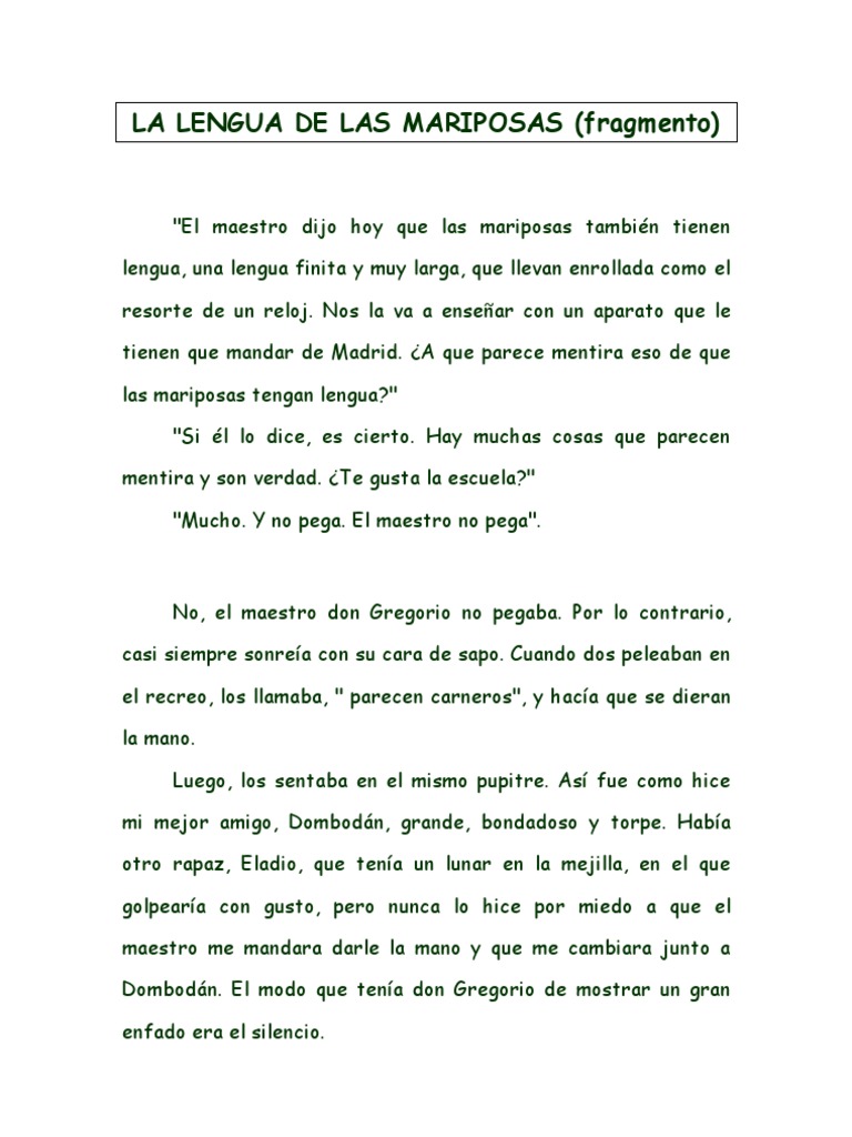 La lengua de las mariposas: fragmento clave | PDF | Naturaleza