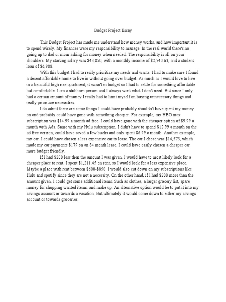 Budget Project Essay | PDF
