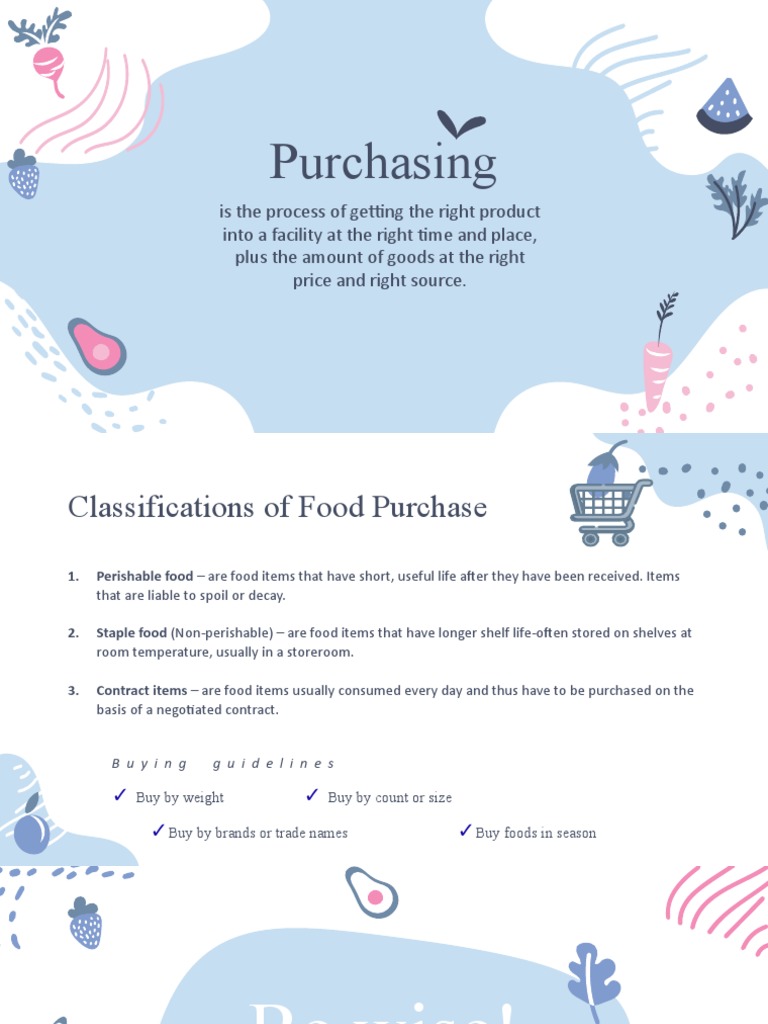 Food Purchasing Presentation | PDF | Foods | Cakes