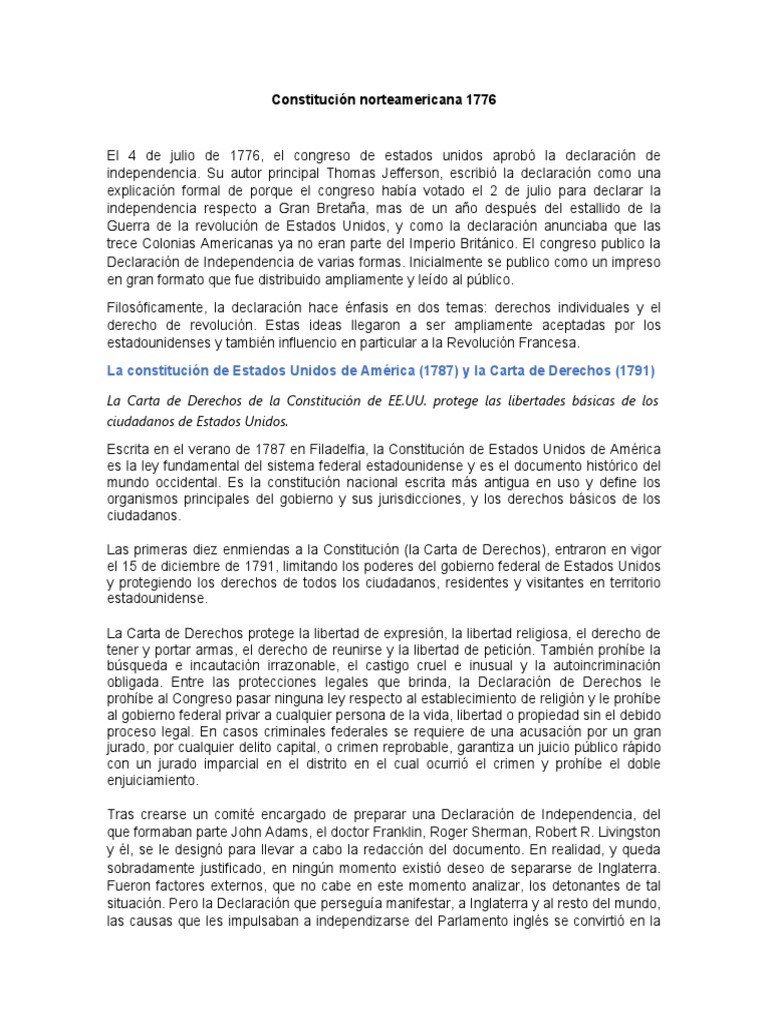 Constitución Norteamericana 1776 | PDF | Los Estados Unidos ...