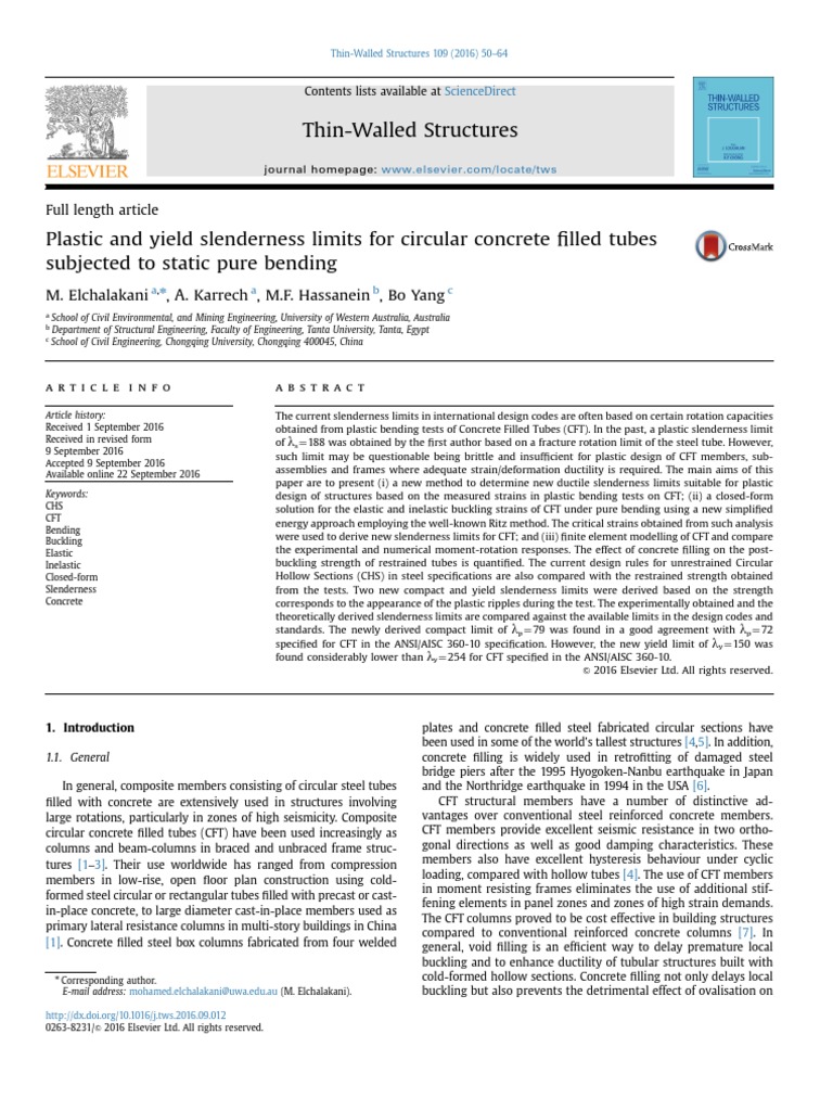 Plastic and Yield Slenderness Limits For Circular Concrete Filled Tubes ...