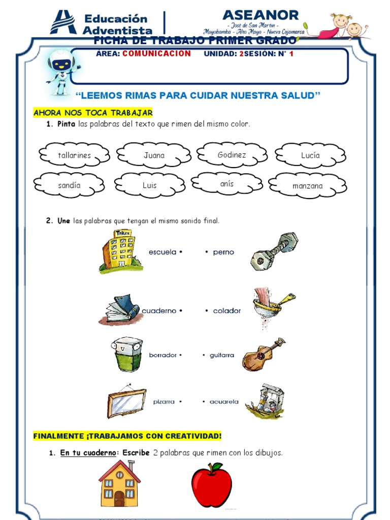 Hojas De Trabajo De Rimas De Primer Grado