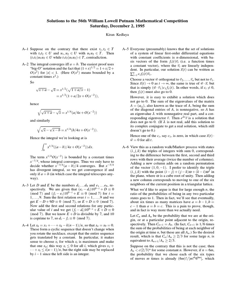 Putnam Questions Solution | PDF | Eigenvalues And Eigenvectors ...