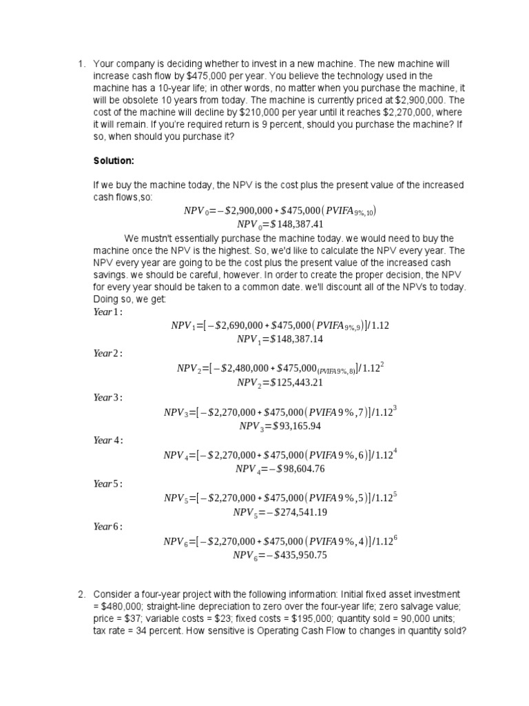NPV NPV: Solution | PDF | Net Present Value | Depreciation