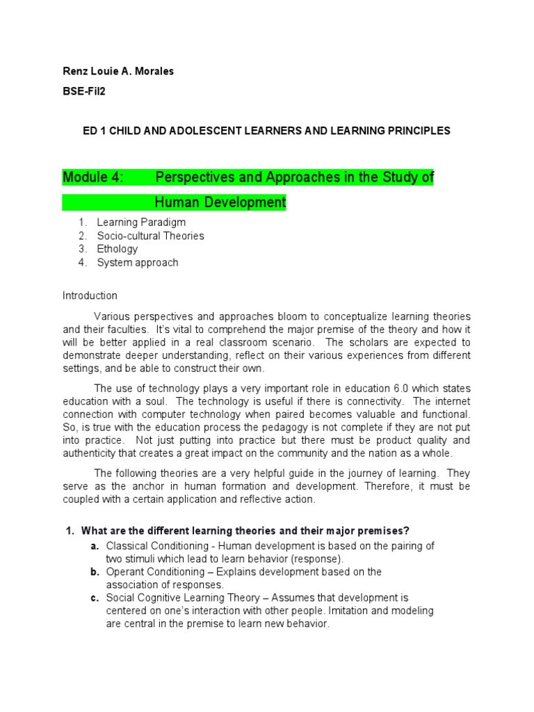 Renz Morales Module 4 | PDF | Attachment Theory | Developmental Psychology