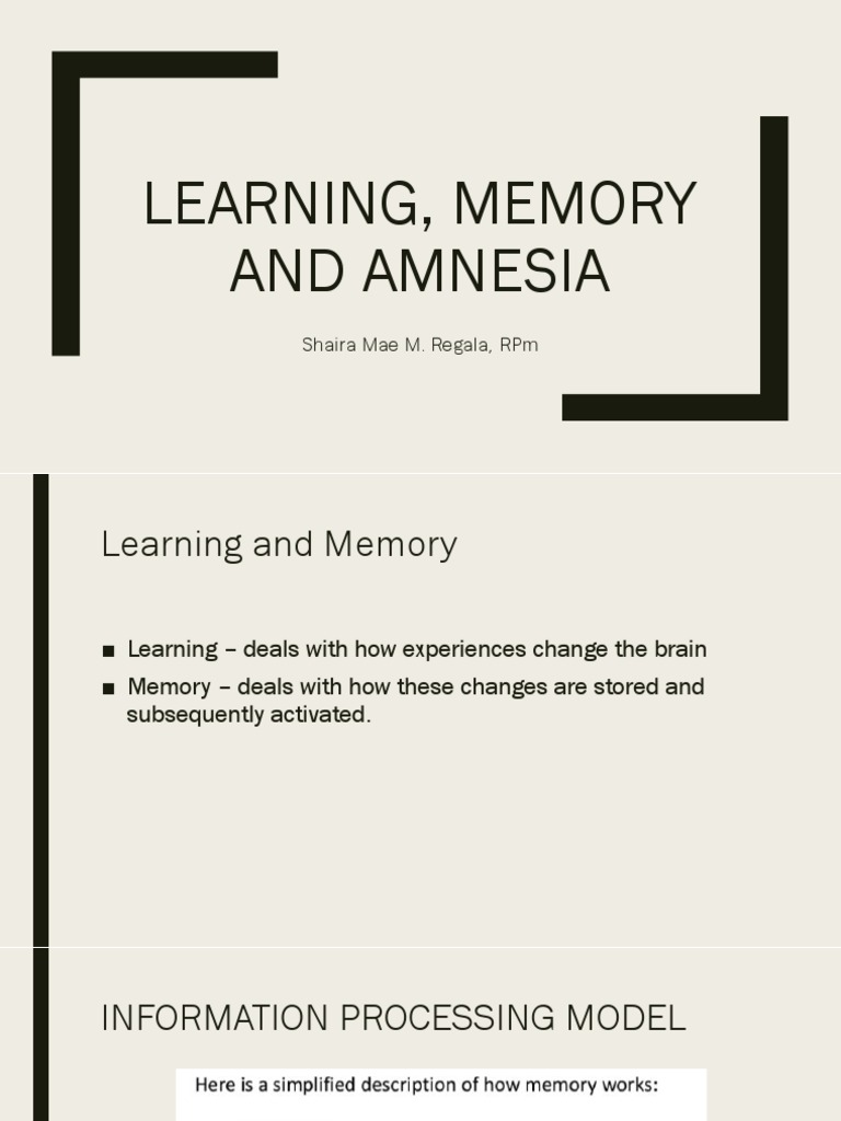 Learning Memory and Amnesia | PDF | Memory | Neuroscience