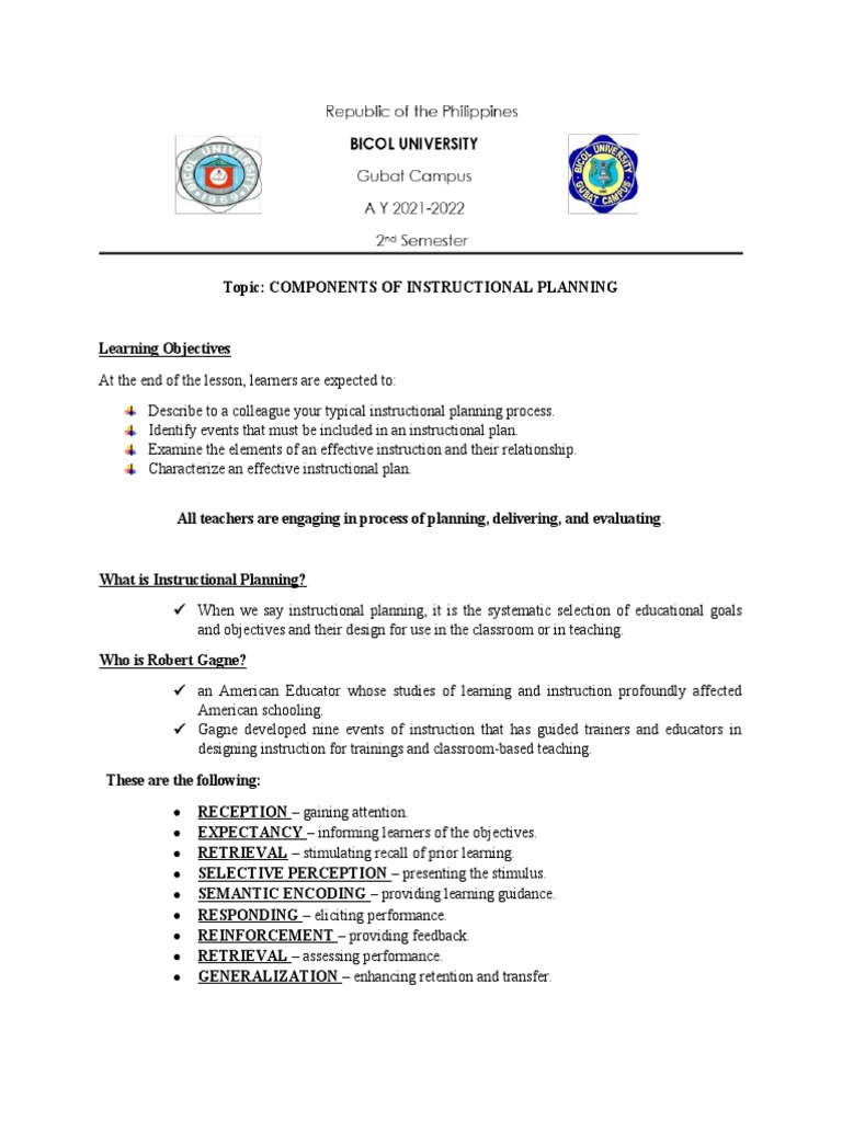 Components of Instructional Planning | PDF | Learning | Curriculum