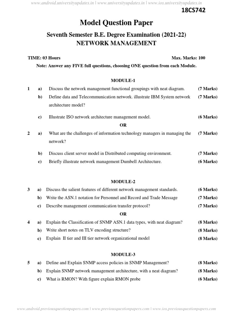 Model Question Paper: Seventh Semester B.E. Degree Examination (2021-22 ...