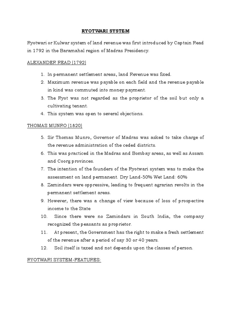 Ryotwari System | PDF