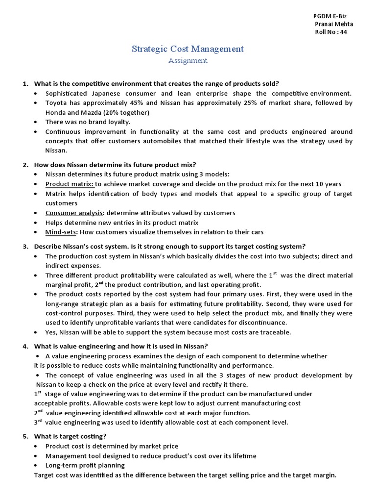Strategic Cost Management: Assignment | PDF | Business Economics ...