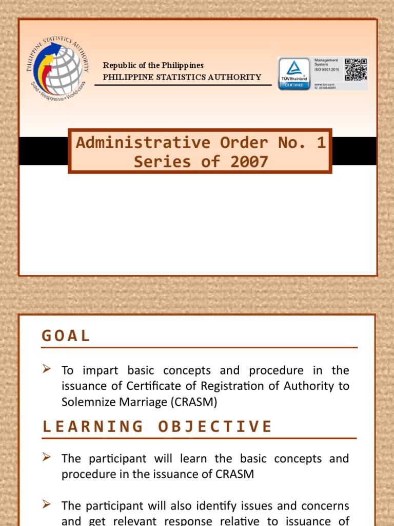 Administrative Order No. 1 Series of 2007: Republic of The Philippines Philippine Statistics ...