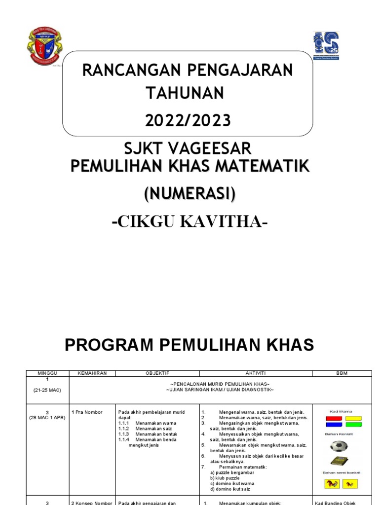 RPT Pemulihan Khas Matematik 2022/2023 | PDF