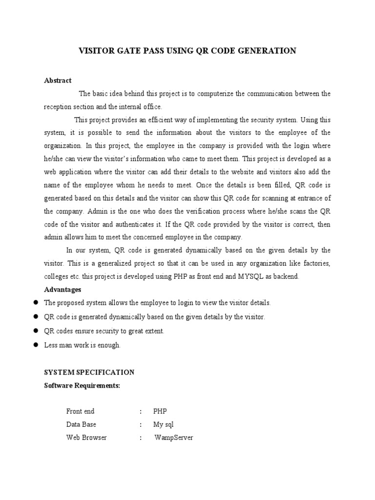 Visitor Gate Pass Using QR Code | PDF | Technology & Engineering