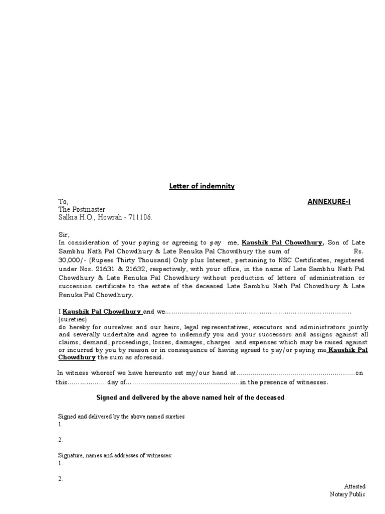 Form-15 Letter of Indemnity | PDF