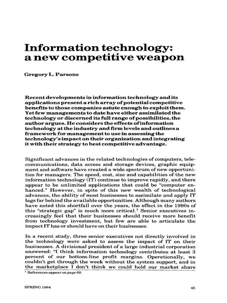 Information Technology A New Competitive Weapon | PDF | Profit ...