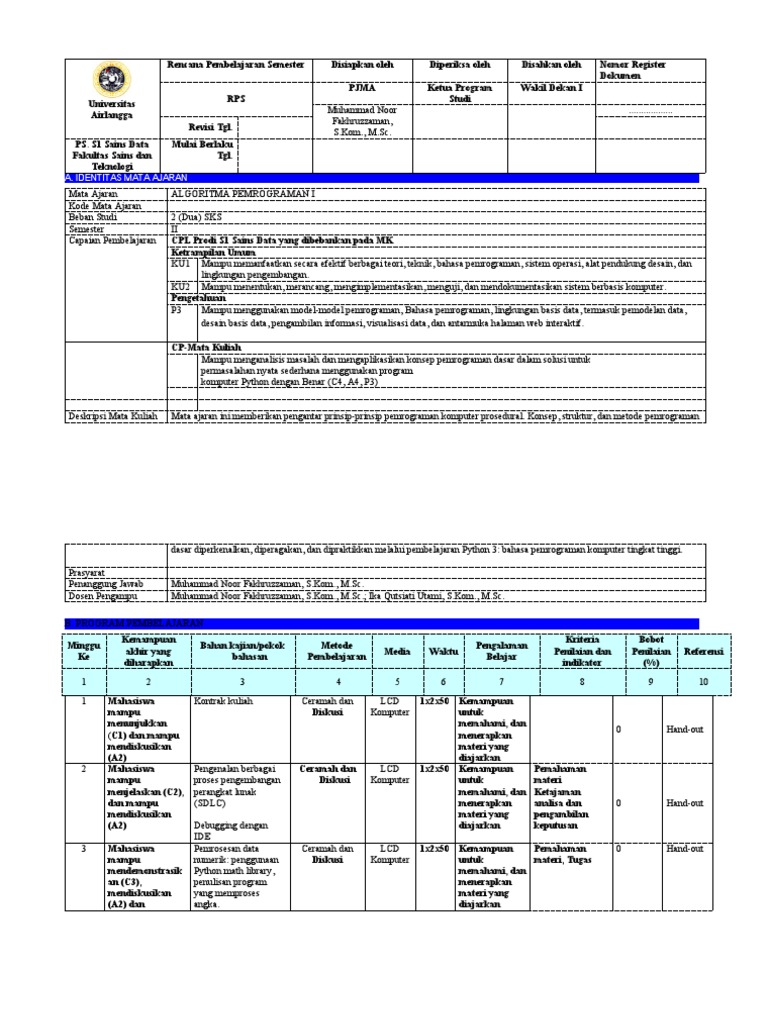 RPS Algoritma Pemrograman 1 | PDF