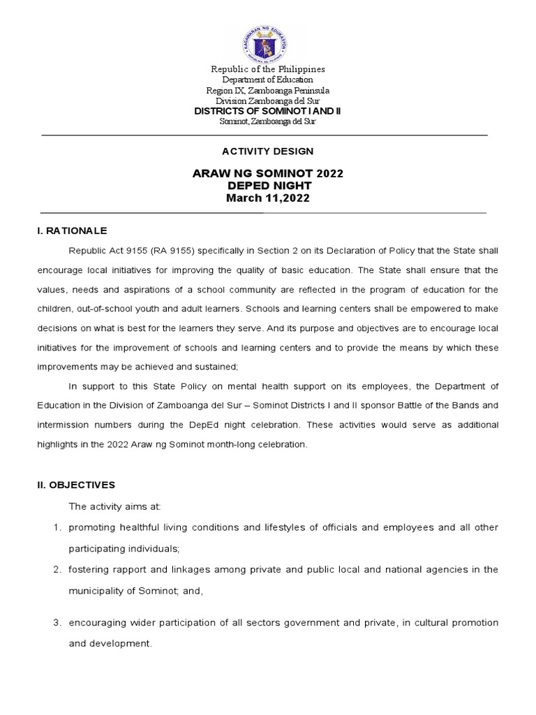 Araw ng Sominot 2022 DepEd Night Activities | PDF