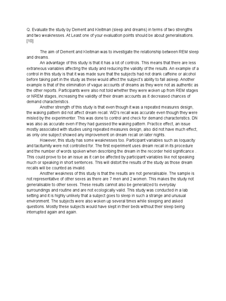 Evaluating Dement and Kleitman Study | PDF | Sleep | Dream