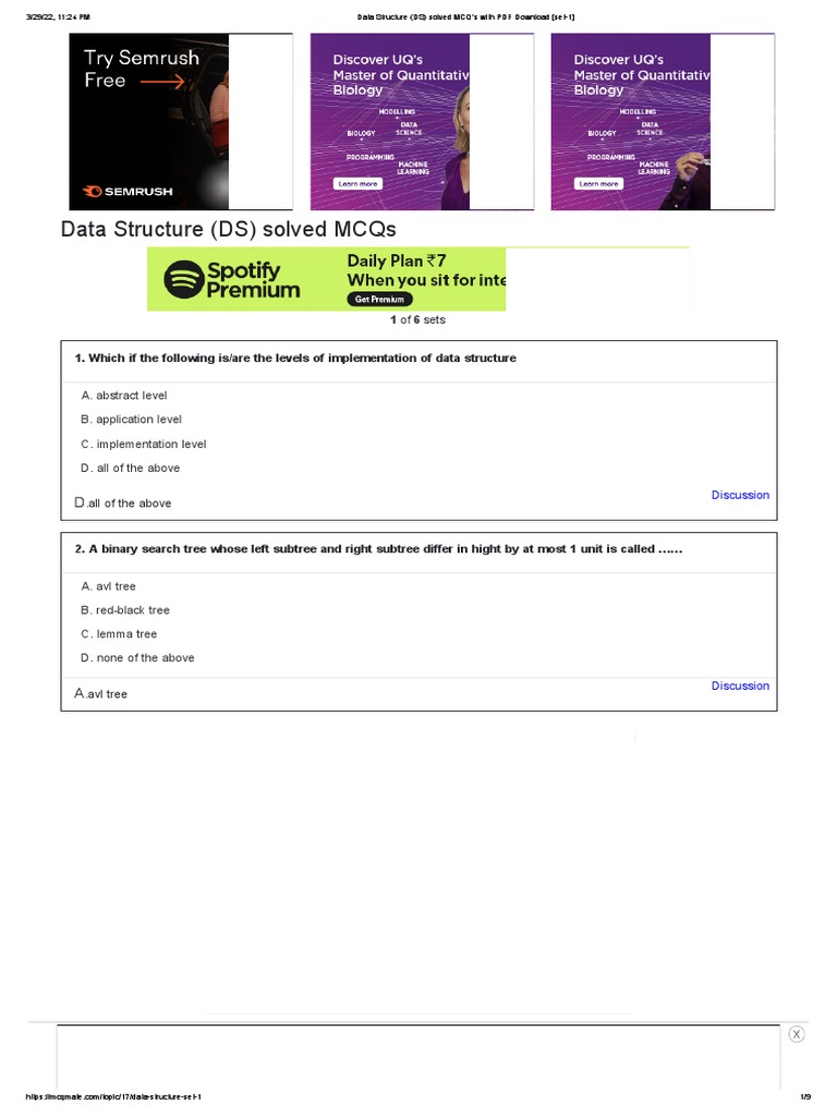 Data Structure (DS) Solved MCQ's With PDF Download (Set-1) | PDF ...
