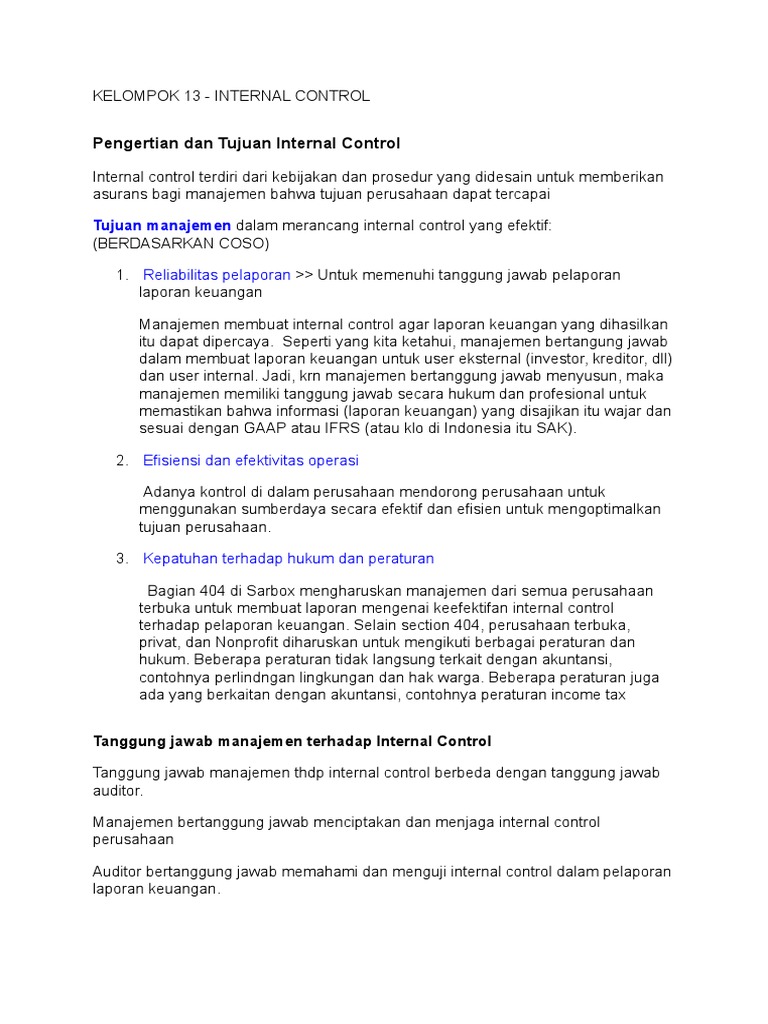 KELOMPOK 13 - INTERNAL CONTROL | PDF